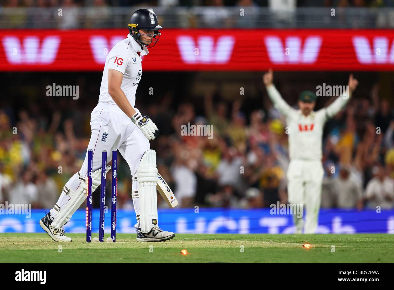 England's Jamie Smith leaves the field after losing his wicket during ...