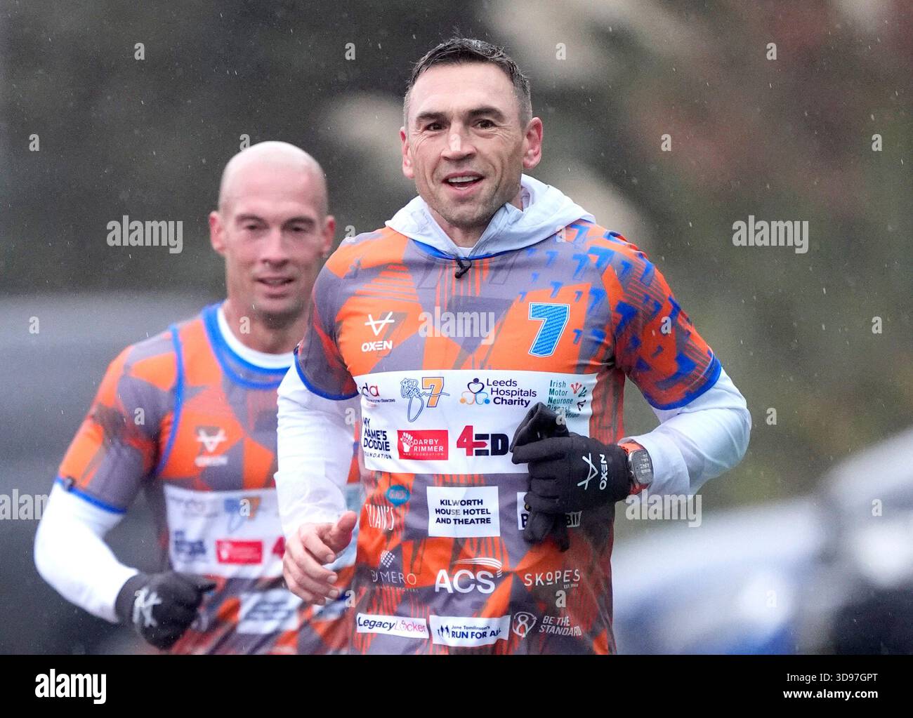 Kevin Sinfield arrives at The OneBore Stadium on day four of the 7 in 7 ...