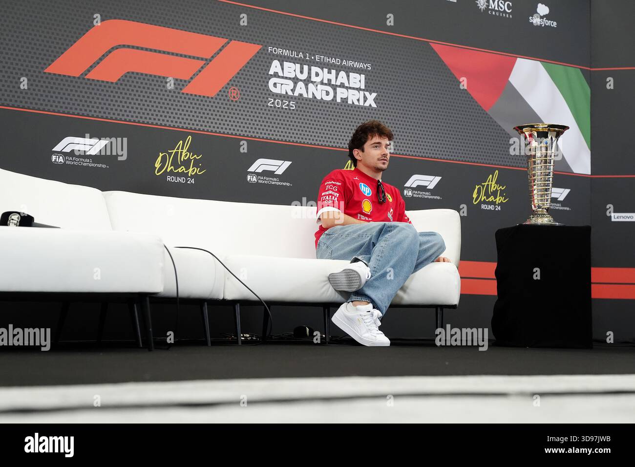 Ferrari's Charles Leclerc and the FIA Formula 1 Drivers Trophy at the ...