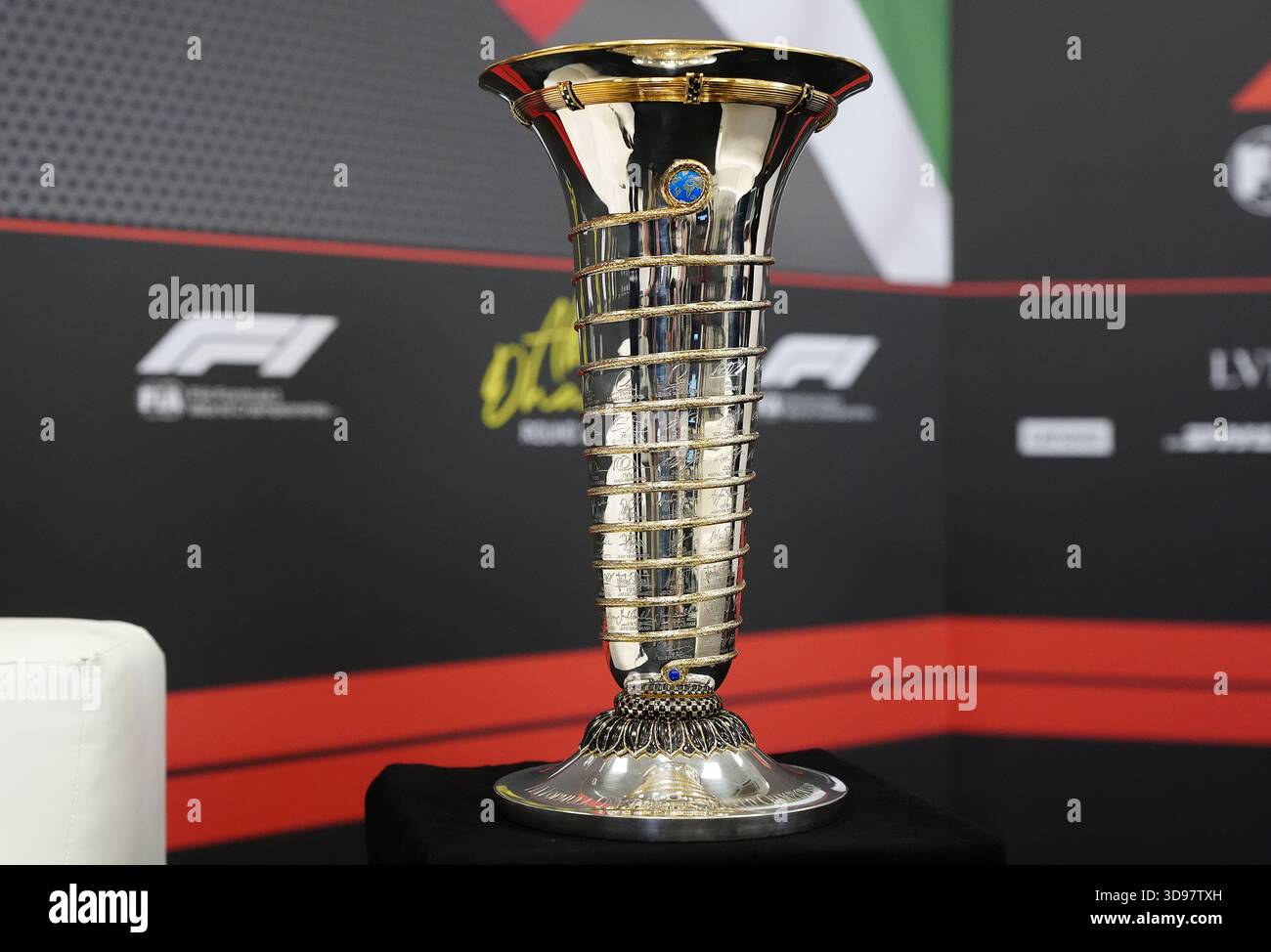 The FIA Formula 1 Drivers Trophy on display at the Yas Marina Circuit ...