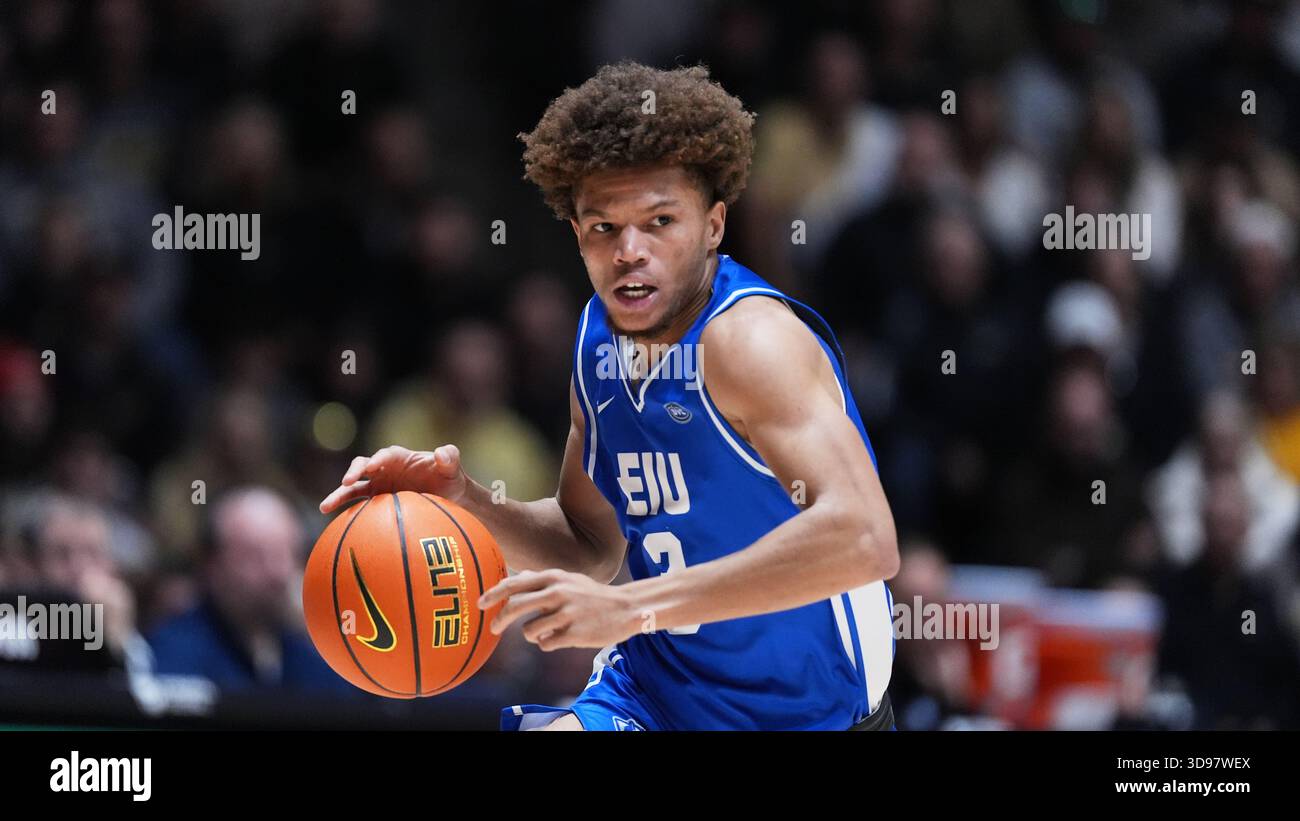 Eastern Illinois guard Meechie White (3) plays against Purdue during ...