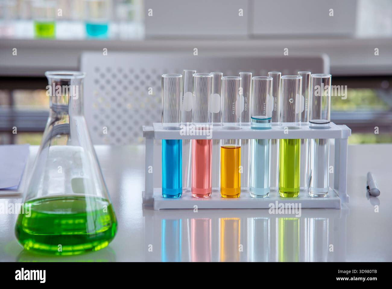 Science chemistry glass tubes objects on lab background. Liquid tube ...