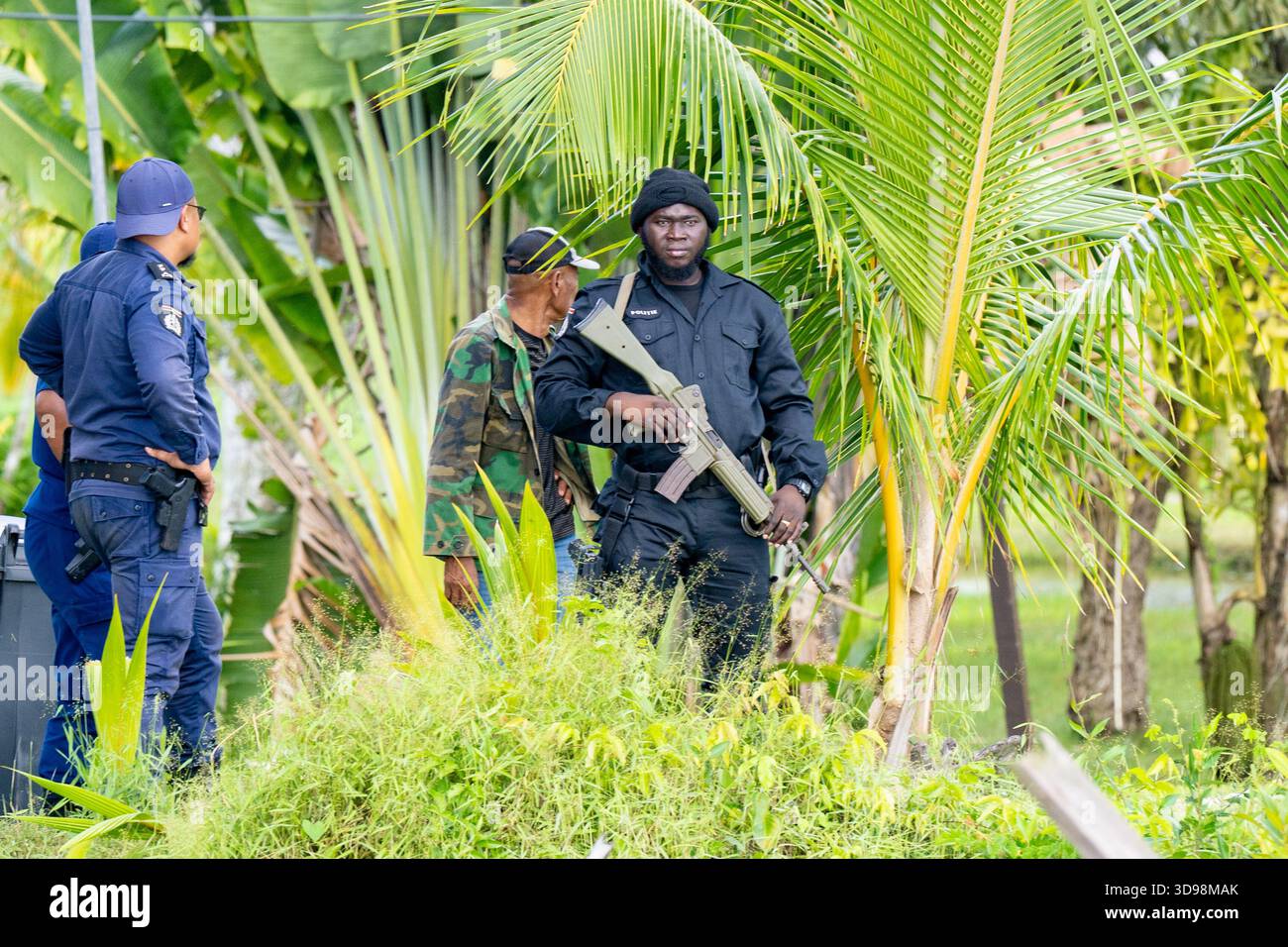 Police during a visit to Frederiksdorp Plantation in Paramaribo during ...