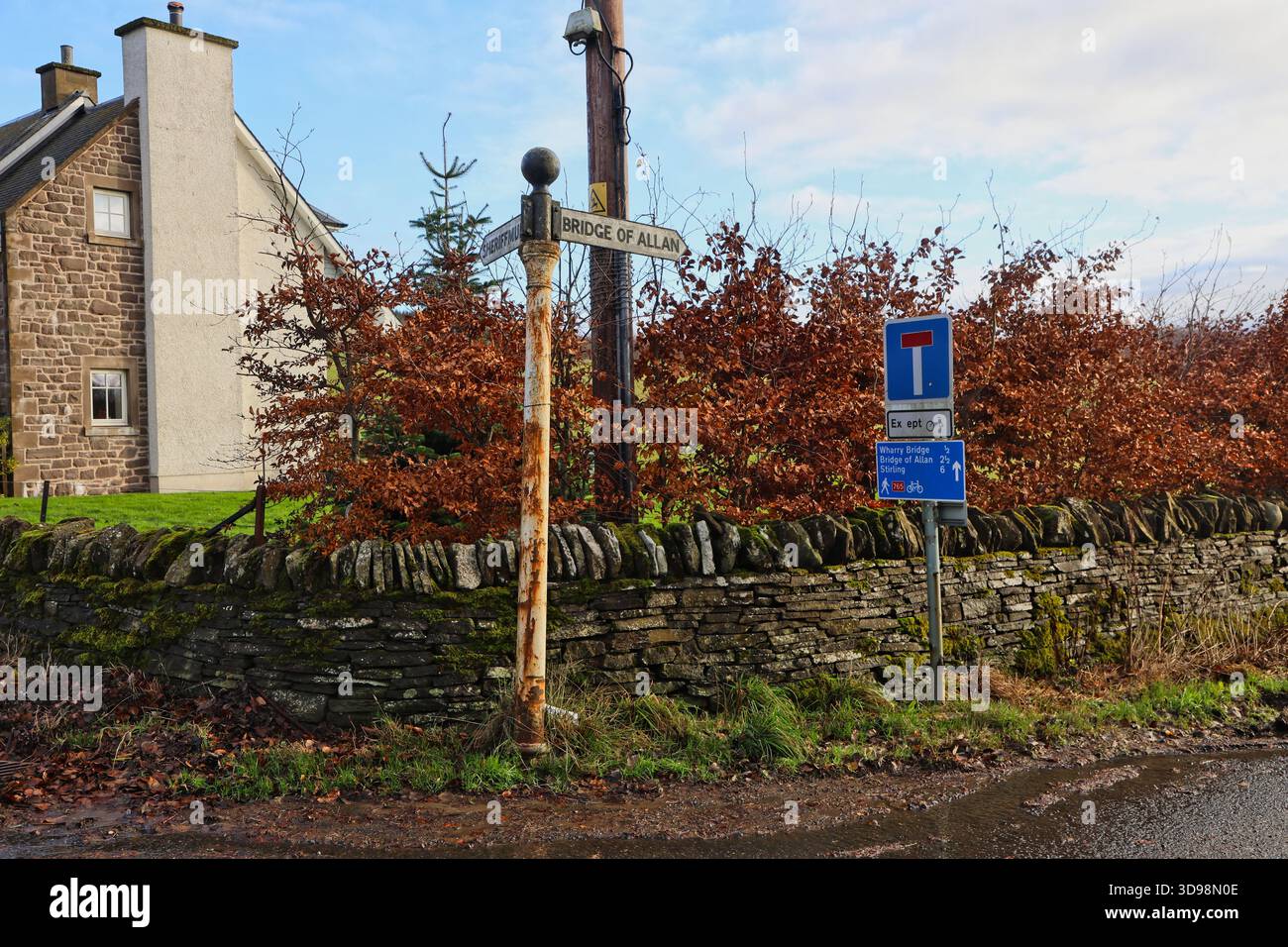 Old road sign on National Cycle Route 765 near Dunblane Scotland ...