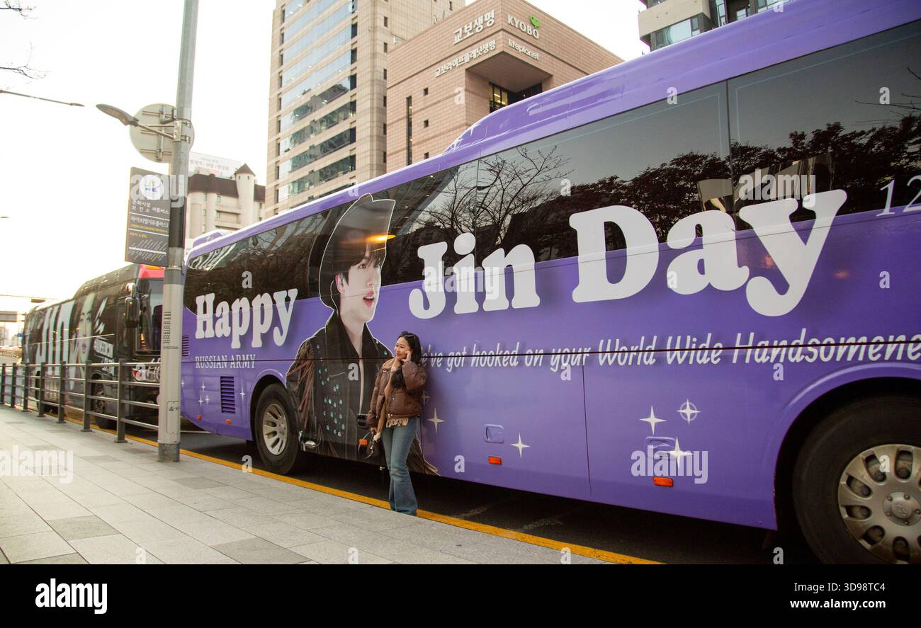 BTS Jin's birthday, Dec 2, 2025 : Buses decorated by fans to celebrate ...