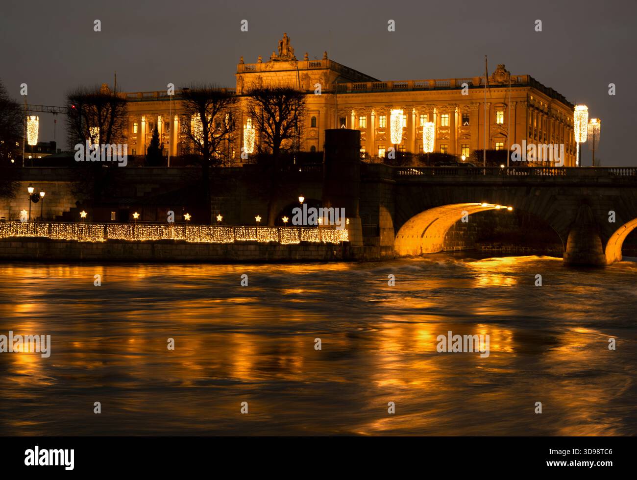 The Riksdag (The Swedish Parliament) building with Christmas lights in ...