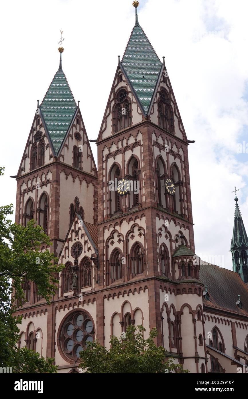Germany, Freiburg, The Church of the Sacred Heart with its two ...
