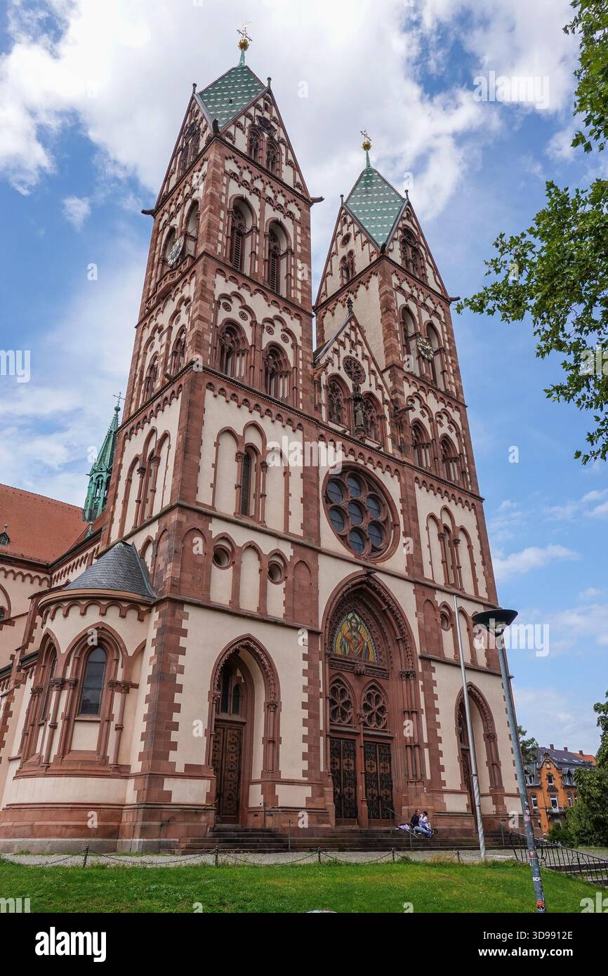 Germany, Freiburg, The Church of the Sacred Heart with its two ...