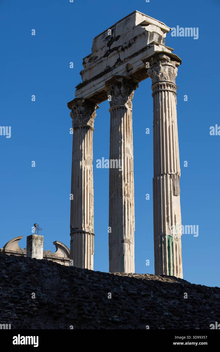 Columns at the ruined Temple of Castor and Pollux, near the Roman Forum ...