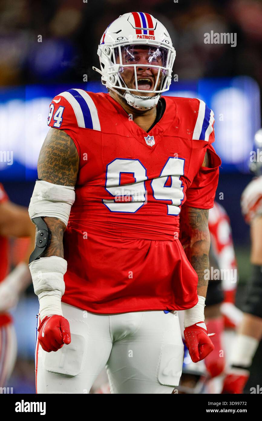 New England Patriots defensive tackle Cory Durden (94) reacts after a ...