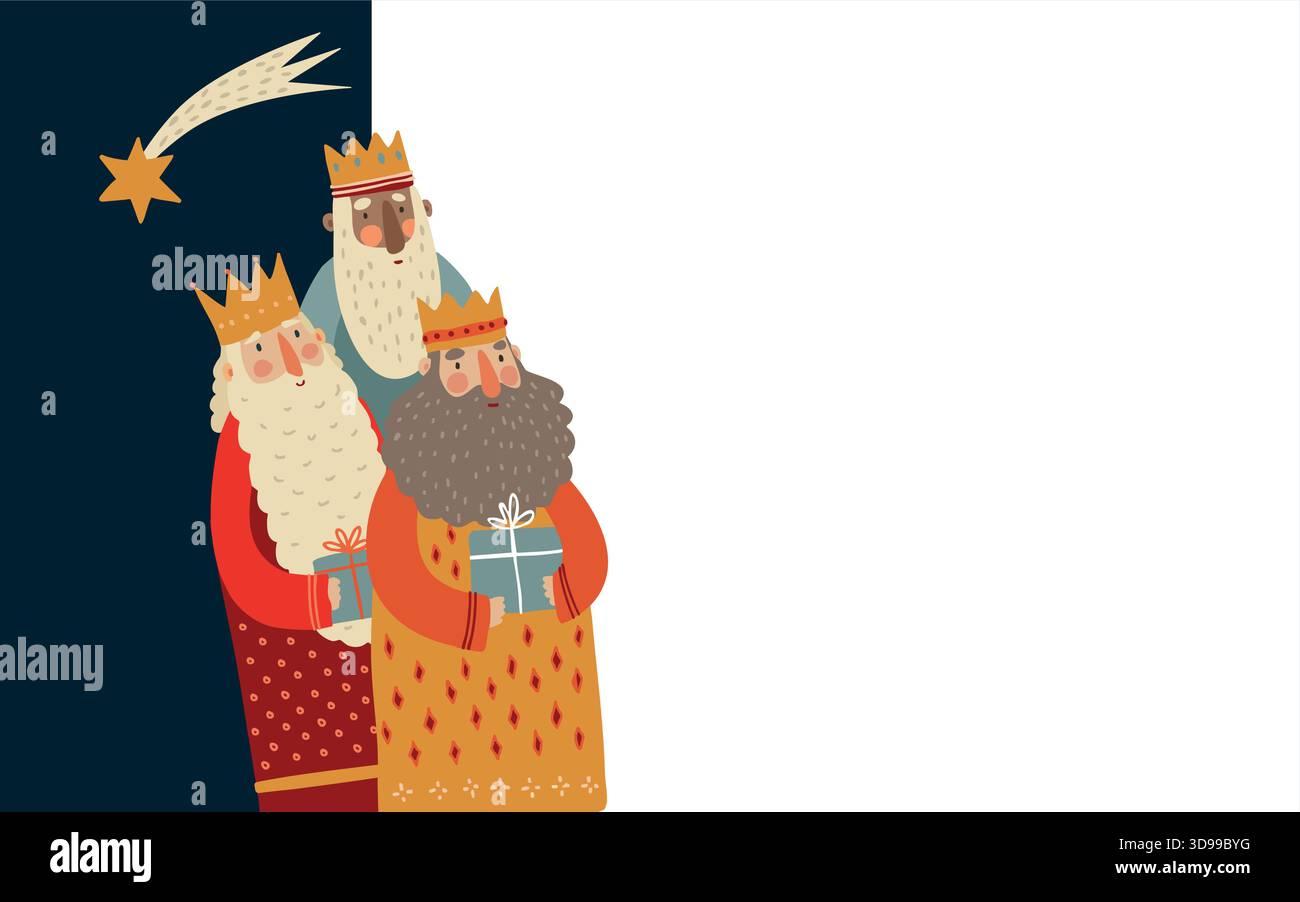 Three Wise Men Christmas with gifts. Falling Star of Bethlehem ...