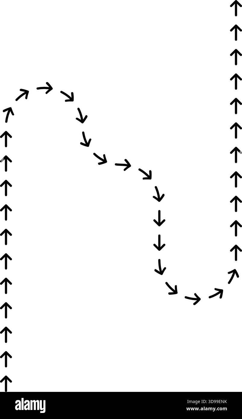 Directional dotted arrow forming a twist line shaped by rotating curved ...