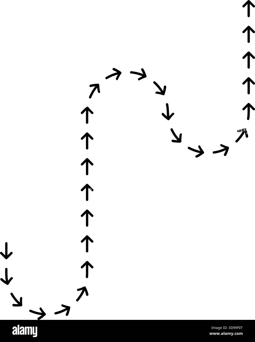 Directional dotted arrow tracing a swirl line with a circular flowing ...