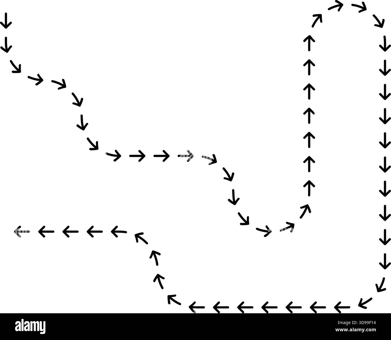Smooth dotted arrow tracing a curved trajectory marked by steady ...