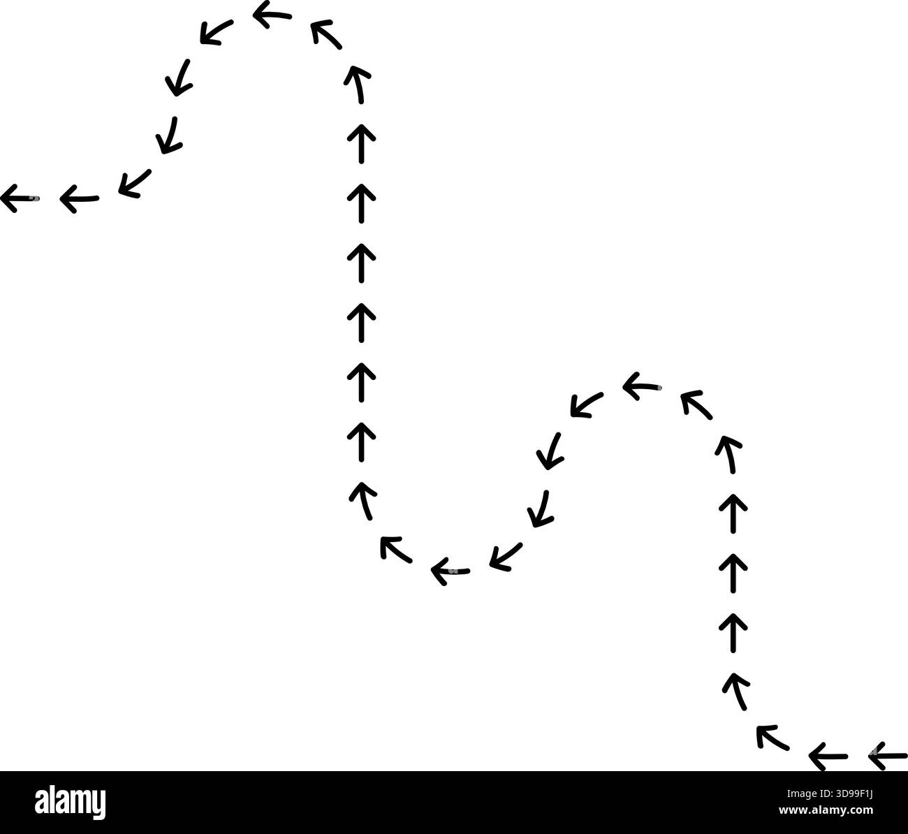 Twisting dotted arrow shaping a turning sequence that spirals through a ...