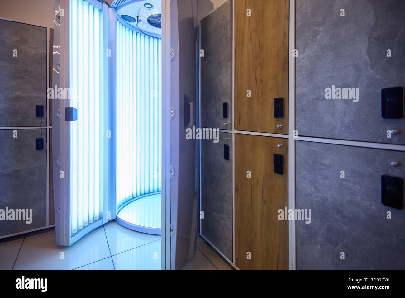 Spa treatment setup, Modern tanning room design features, Ultraviolet ...