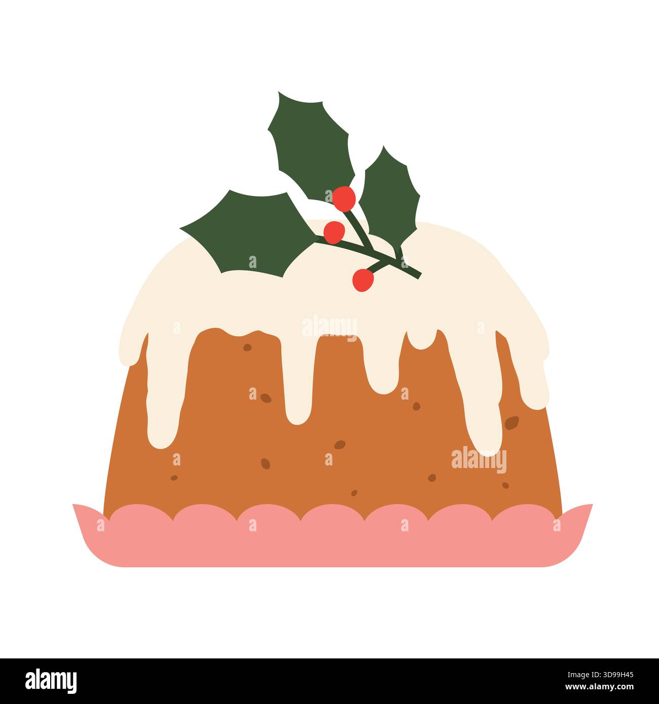 Christmas pudding decorated with holly berry twig- vector illustration ...