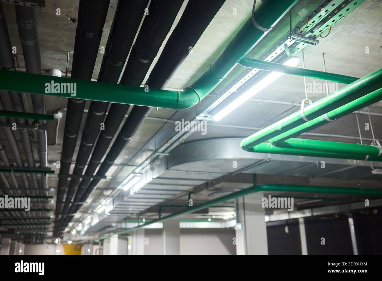 Subterranean parking details, Basement parking area equipped with ...