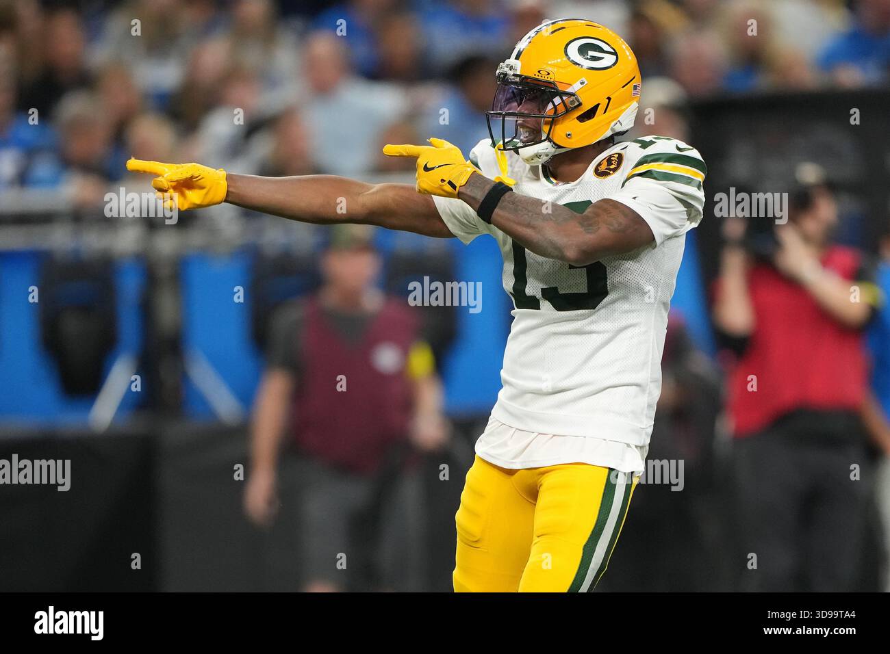 Green Bay Packers wide receiver Dontayvion Wicks reacts during an NFL ...