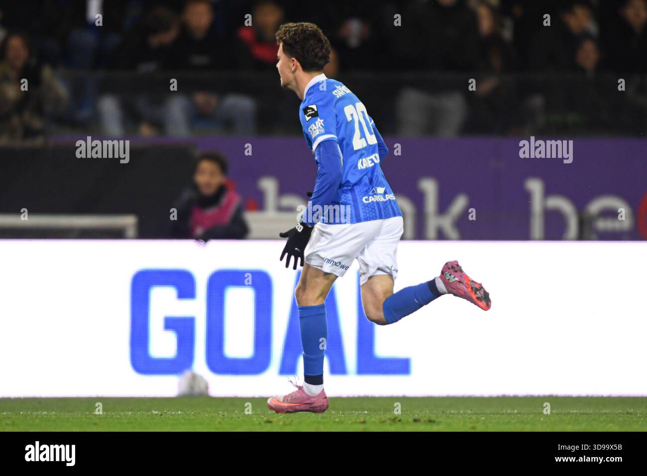 Genk's Konstantinos Kos Karetsas celebrates after scoring during a ...