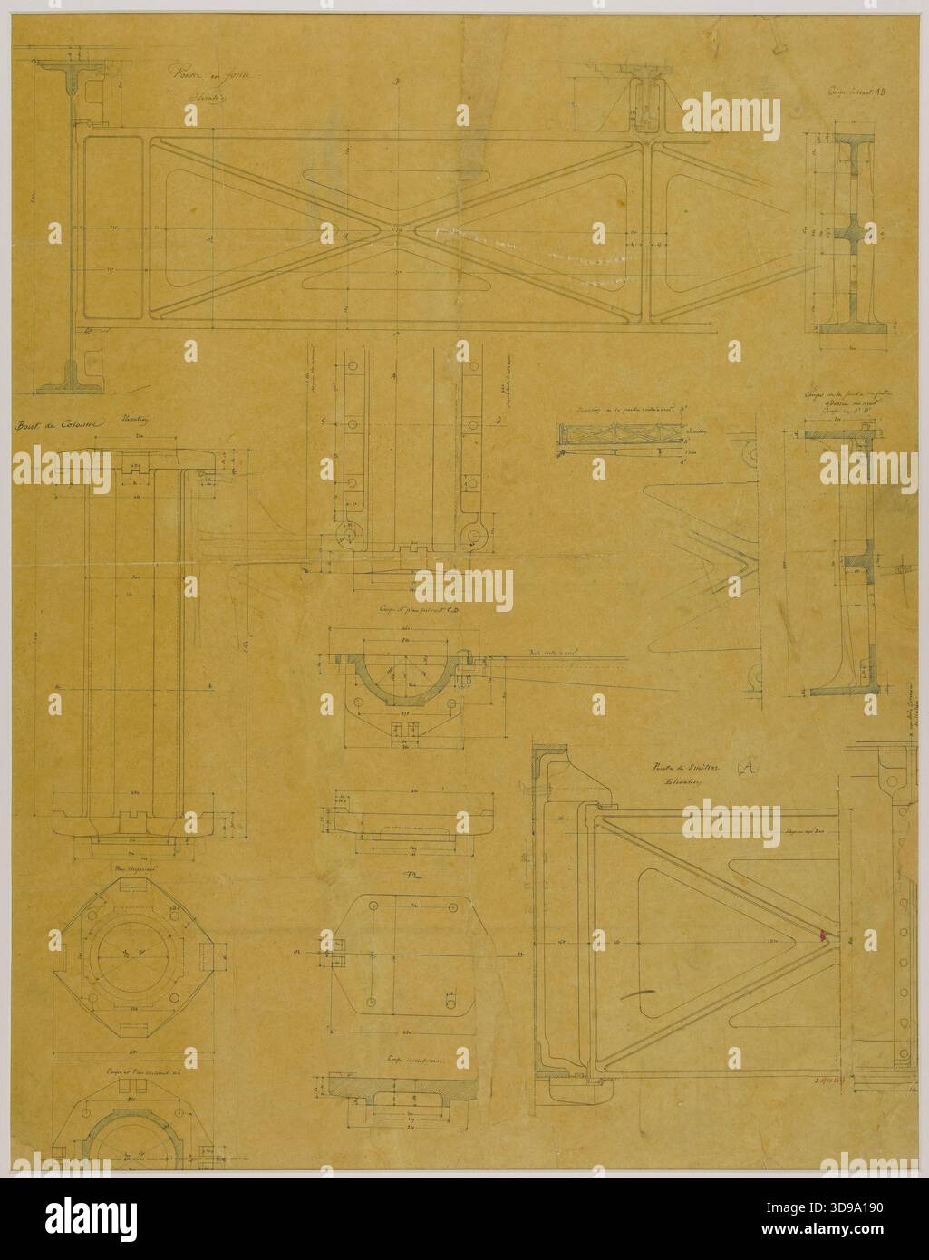 Project for the Palace of Industry: sections and elevations of cast ...