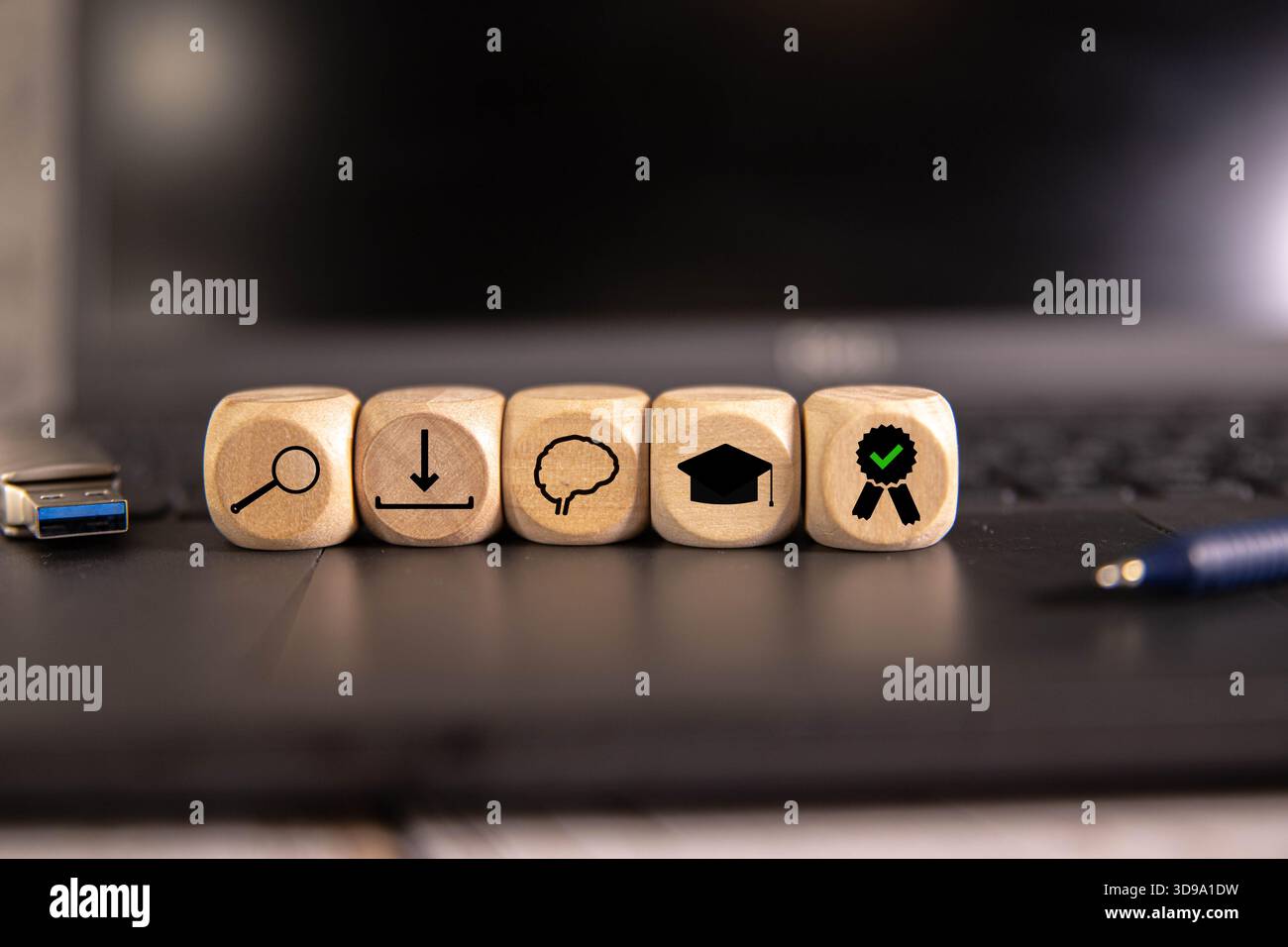 Wooden blocks with symbol of growth concept Stock Photo - Alamy