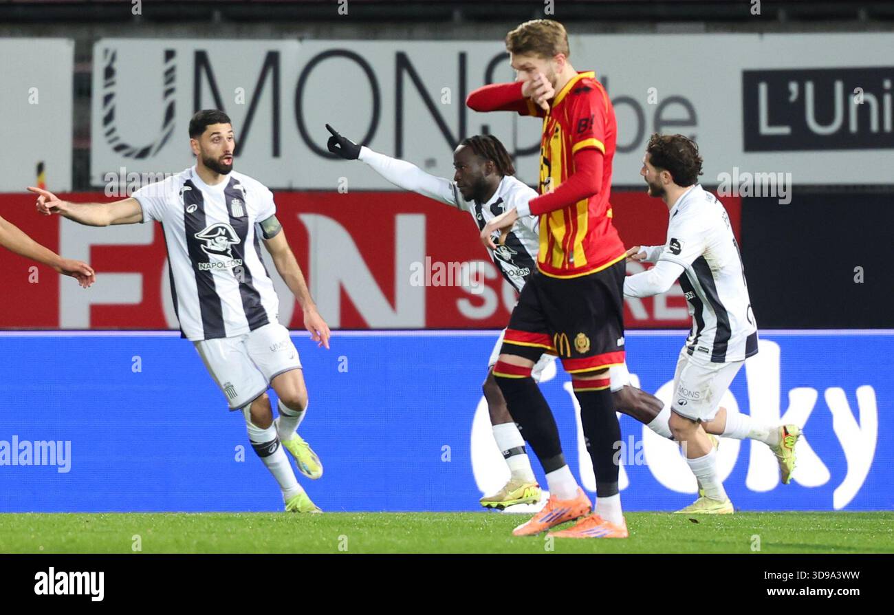 Charleroi's Parfait Guiagon celebrates after scoring during a soccer ...