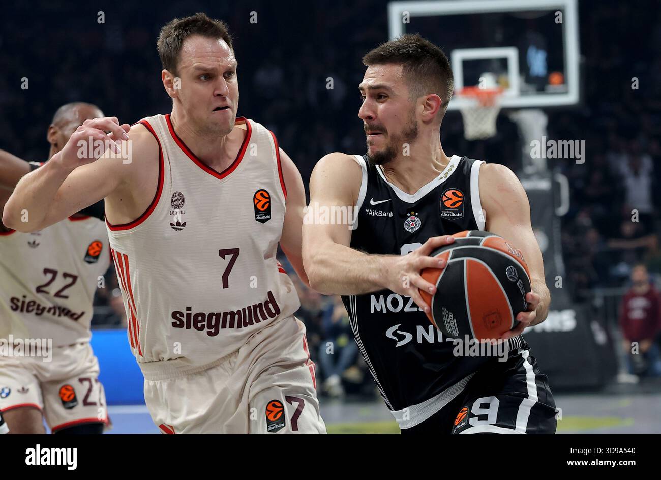 Belgrade, Serbia. 4th Dec, 2025. Partizan's Vanja Marinkovic vies with ...