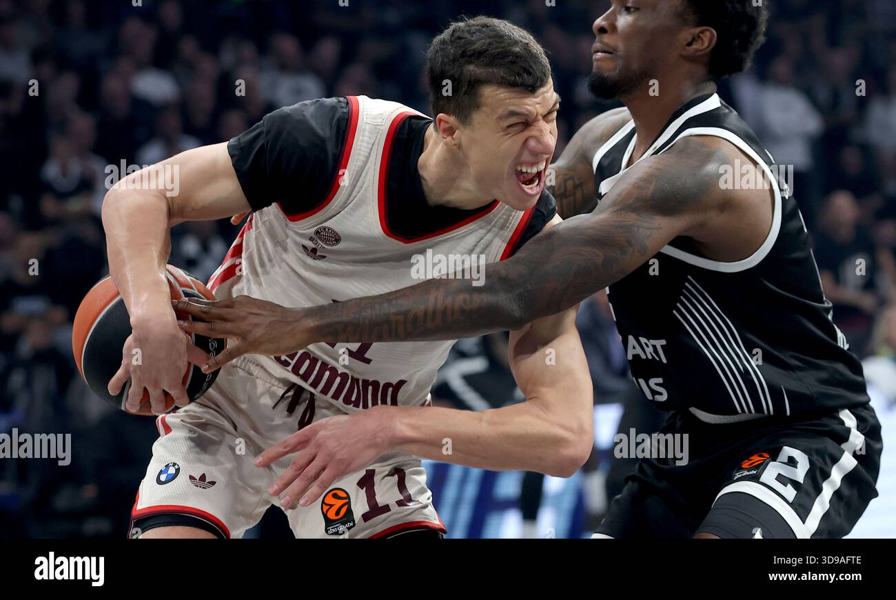 Belgrade, Serbia. 4th Dec, 2025. Bayern's Vladimir Lucic vies with ...