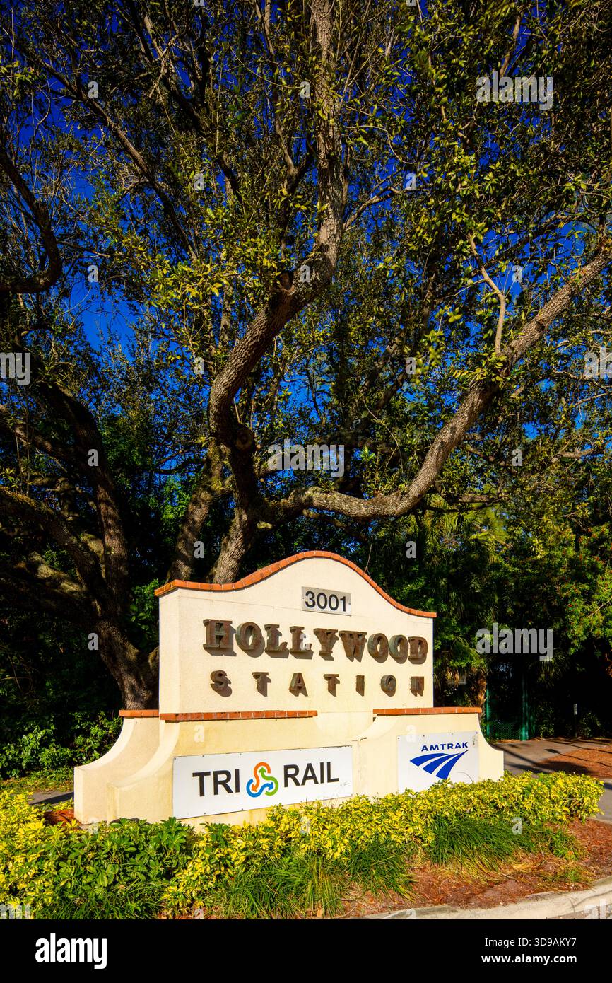 Hollywood, FL, USA - December 4, 2025: Entrance sign to the Hollywood ...