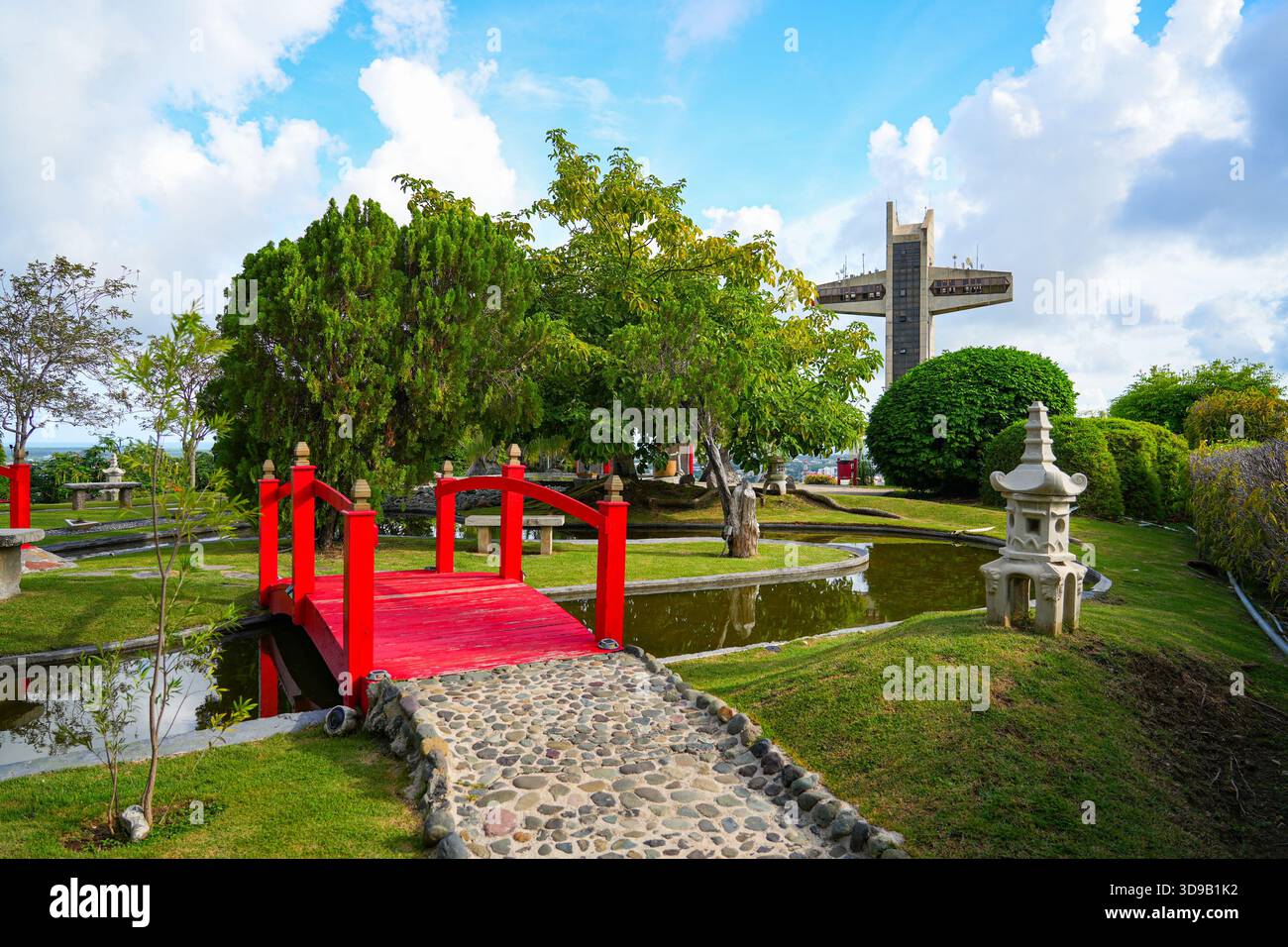 Wooden bridge in the Japanese Garden on El Vigia Hill in Ponce, Puerto ...