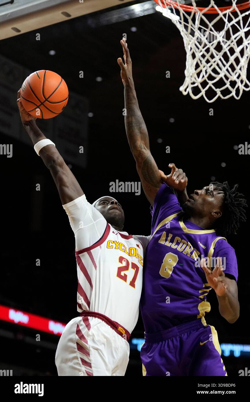 Iowa State guard Killyan Toure (27) drives to the basket over Alcorn ...