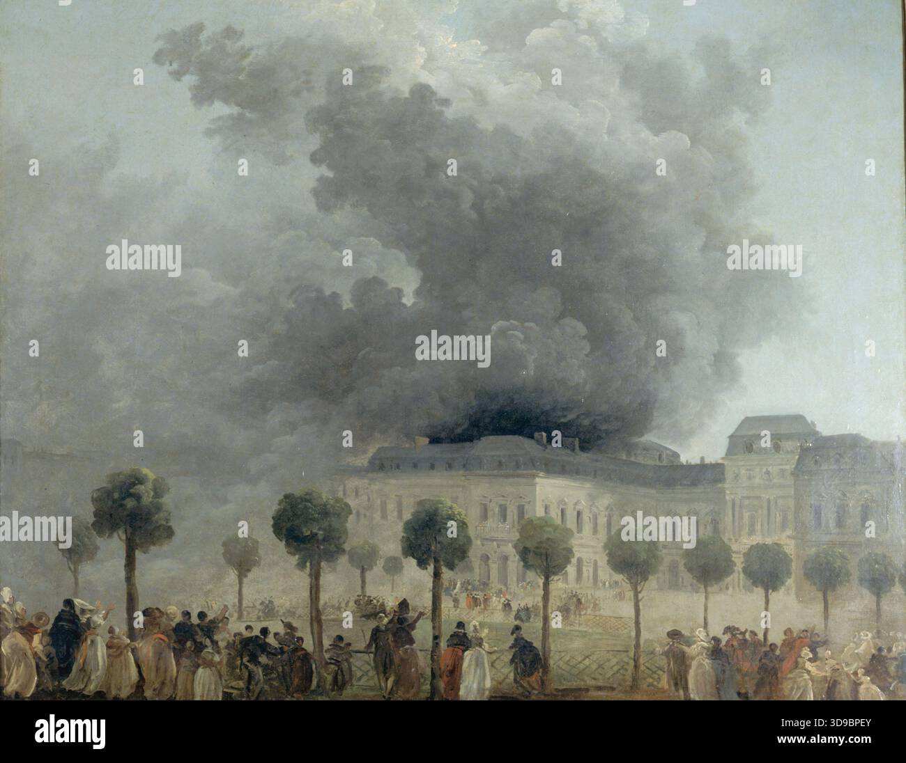 The Fire at the Opera House, seen from the gardens of the Palais-Royal ...