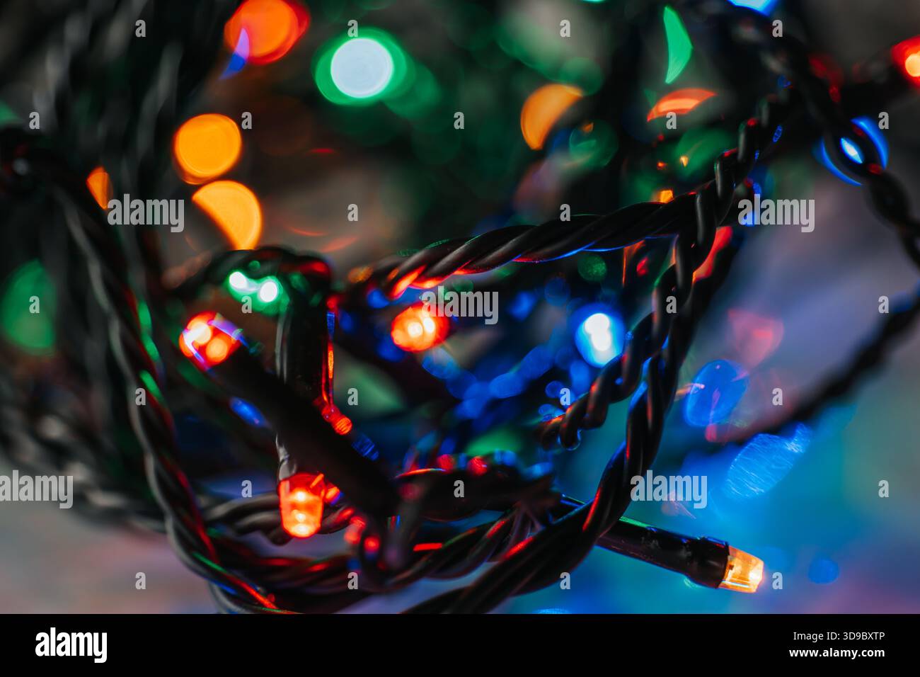 Tangled String of Christmas Lights. Christmas and New Year lighting ...