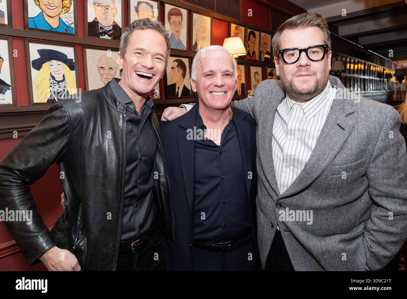 Neil Patrick Harris, Scott Ellis and James Corden pose during unveiling ...