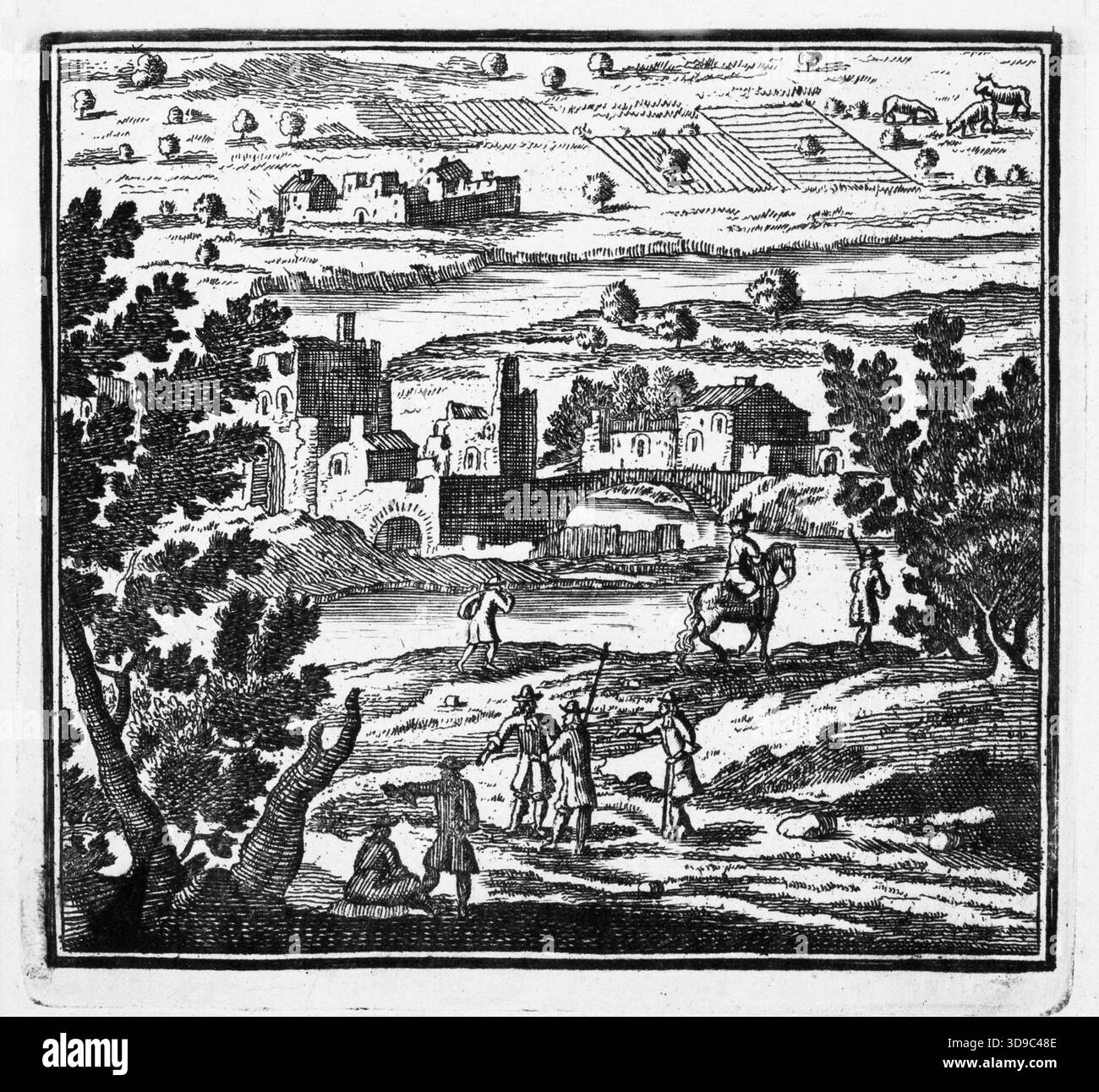 Engraving of a rural 17th Century scene in Europe, extracted from The ...