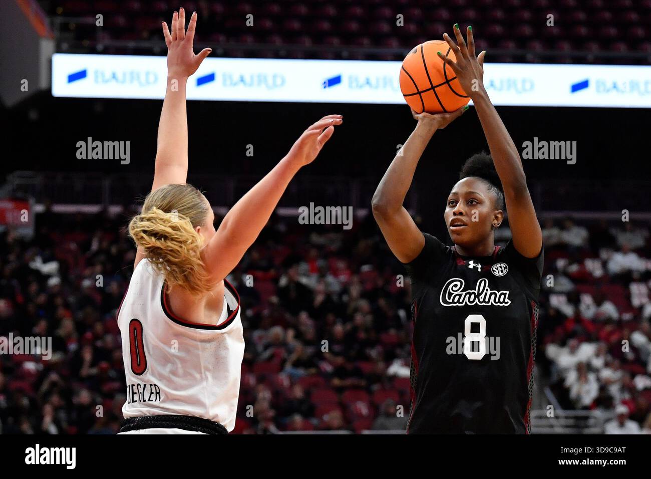 South Carolina forward Joyce Edwards (8) shoots over Louisville forward ...