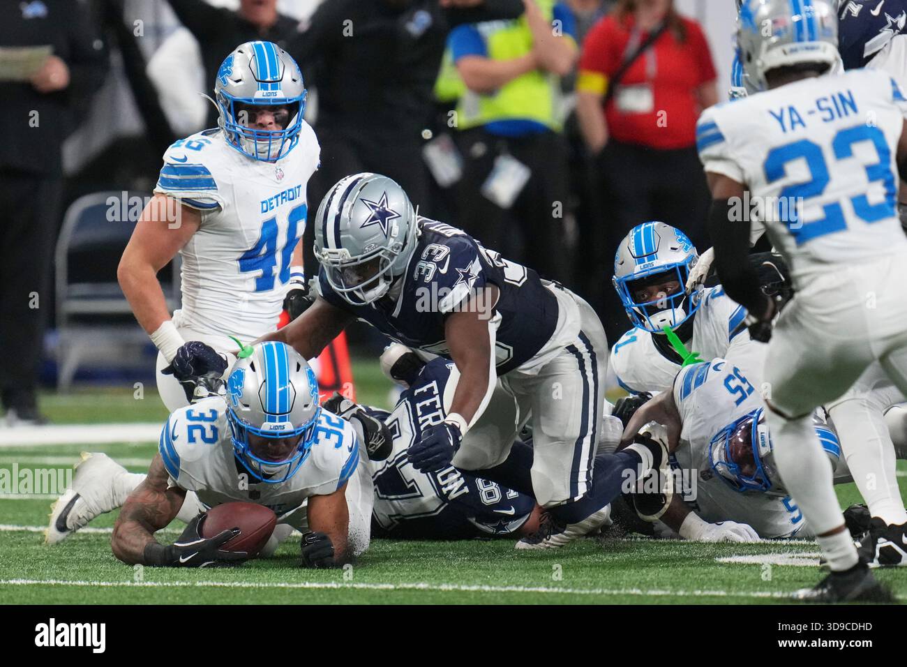 Detroit Lions safety Brian Branch recovers a fumble by Dallas Cowboys ...