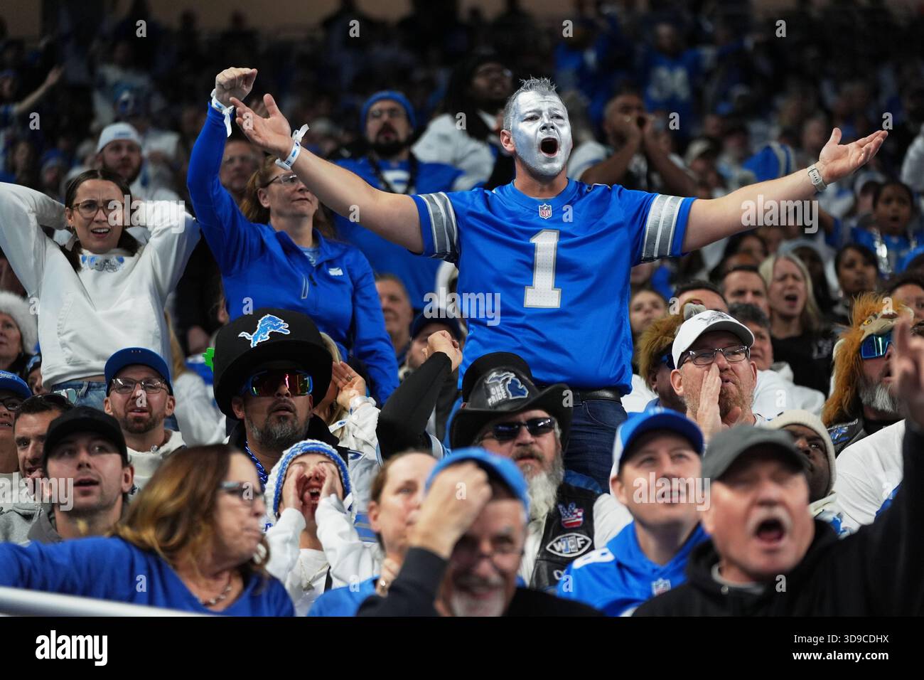 Detroit Lions supporters react during the first half of an NFL football ...