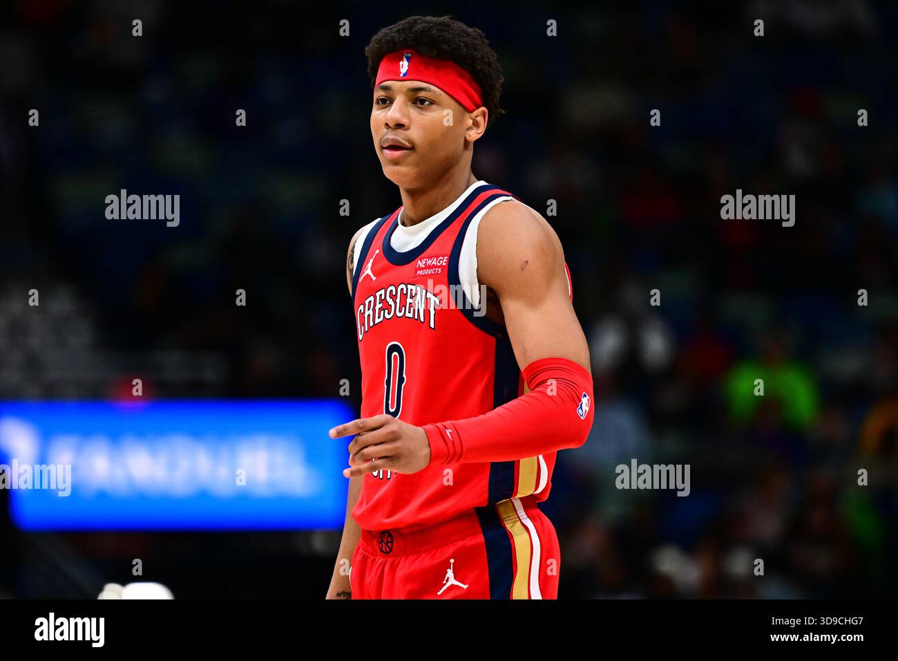 New Orleans Pelicans guard Jeremiah Fears looks on in the first half of ...