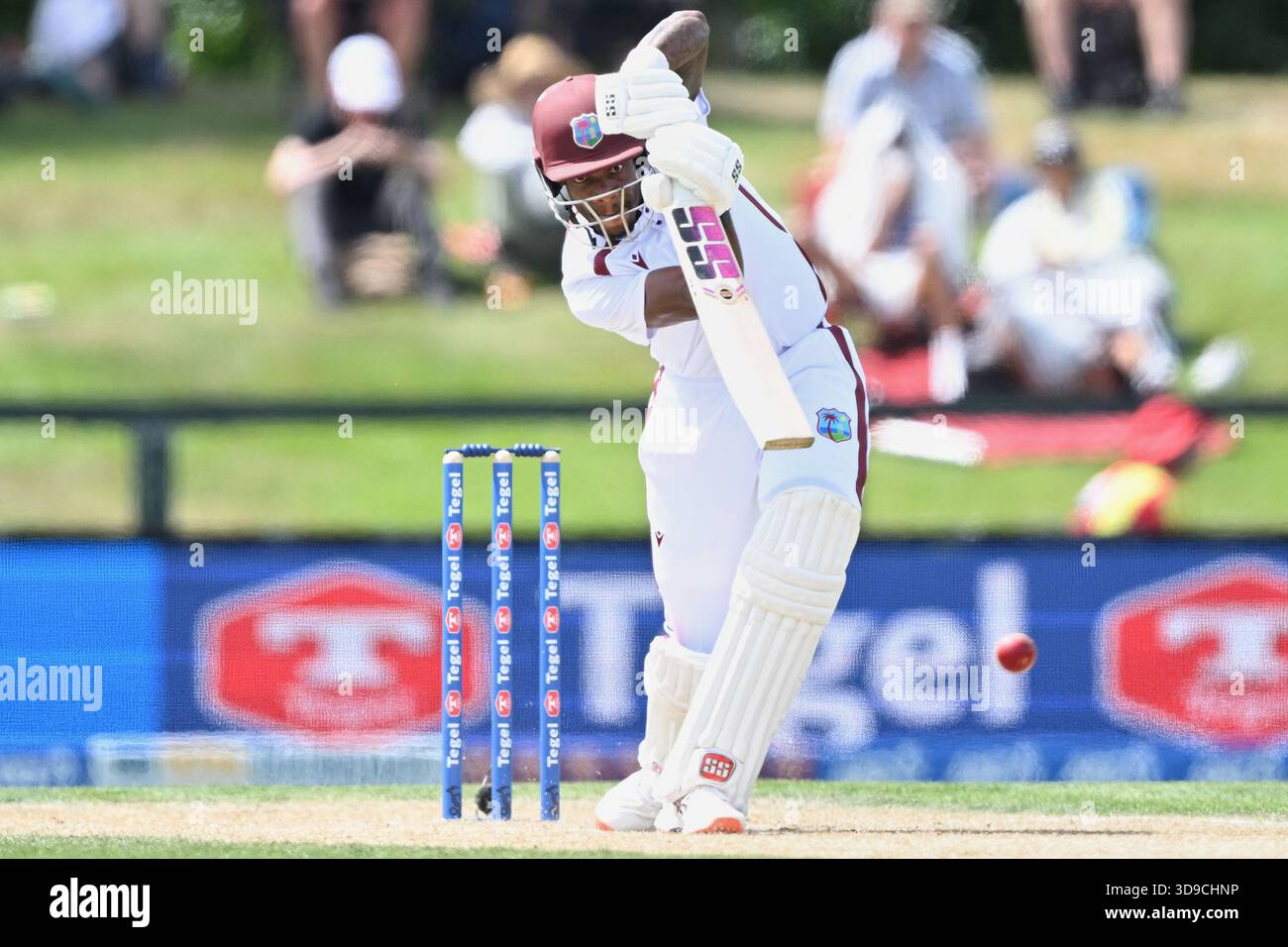 West Indies' Justin Greaves bats against New Zealand on Day 4 of their ...