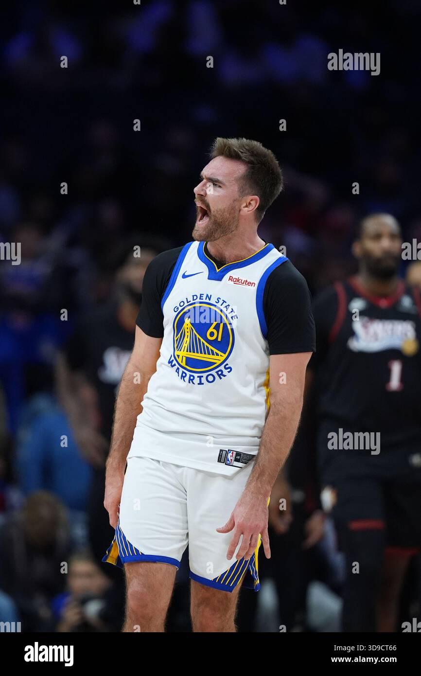 Golden State Warriors' Pat Spencer reacts during an NBA basketball game ...