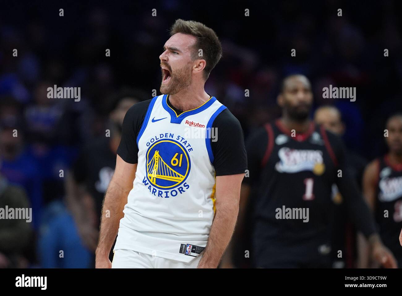 Golden State Warriors' Pat Spencer reacts during an NBA basketball game ...