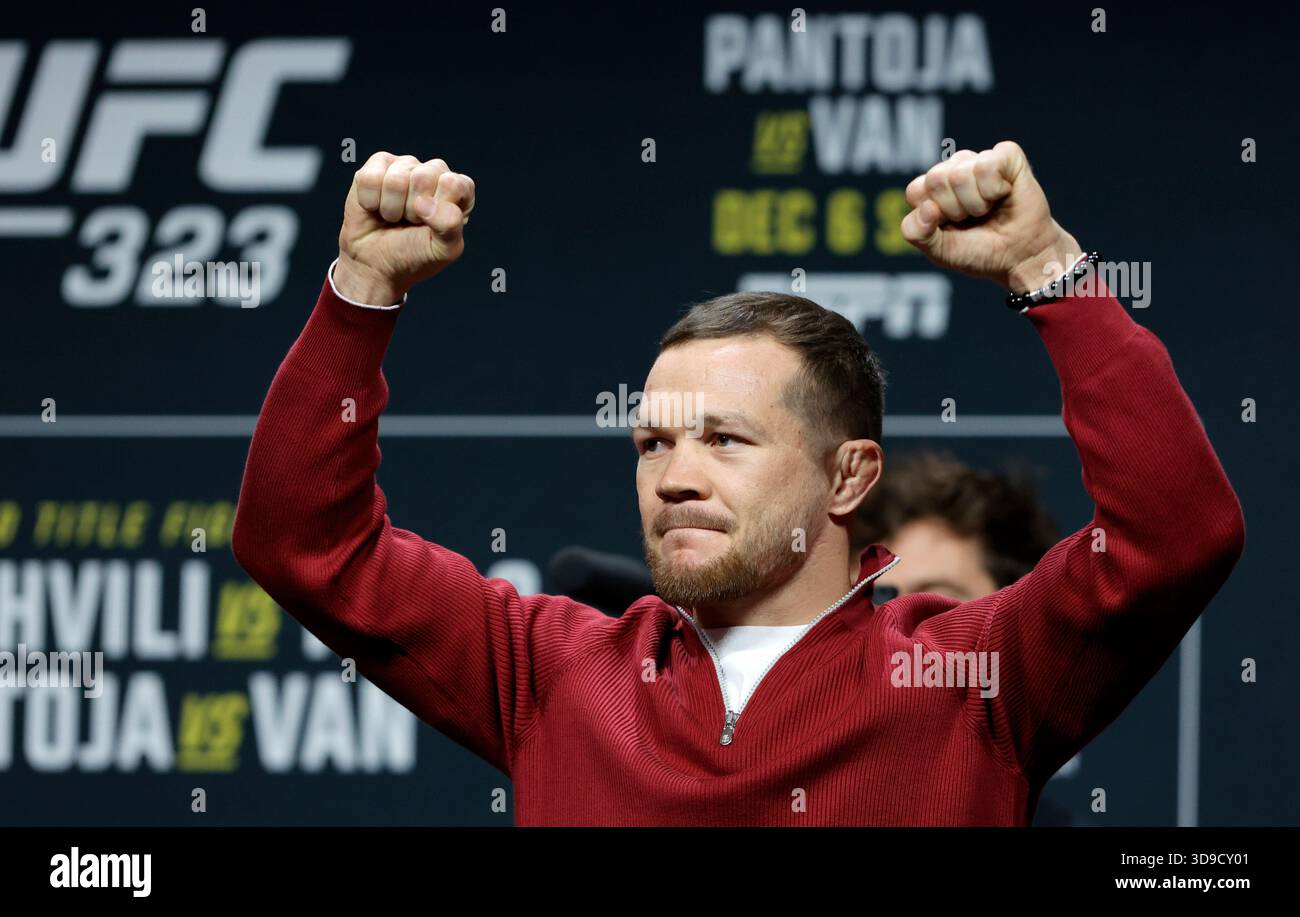 UFC bantamweight fighter Petr Yan, of Russia, poses during a news ...