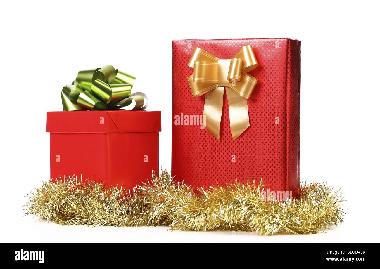 Gift boxes colored bows Cut Out Stock Images & Pictures - Alamy
