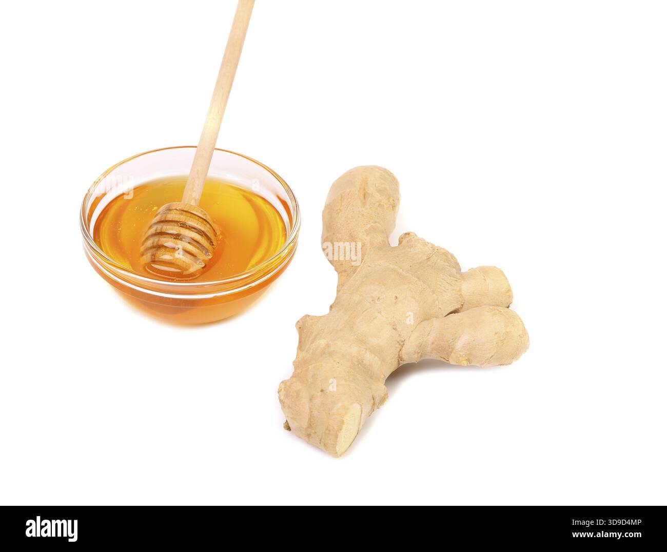 Root Ginger sliced and bow of honey. White background Stock Photo - Alamy