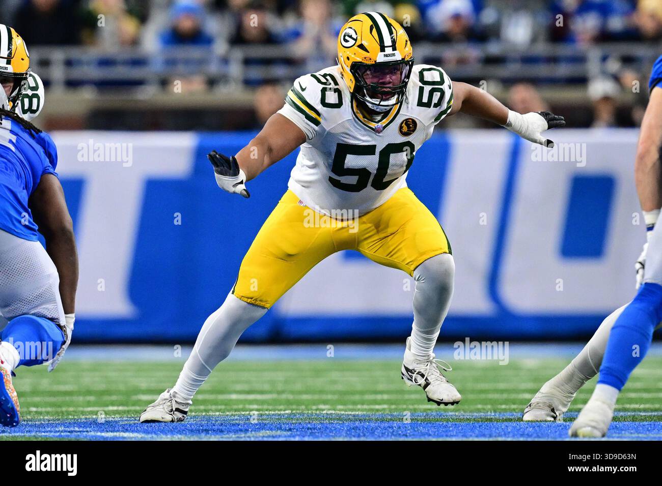 Green Bay Packers offensive tackle Zach Tom looks to block during the ...