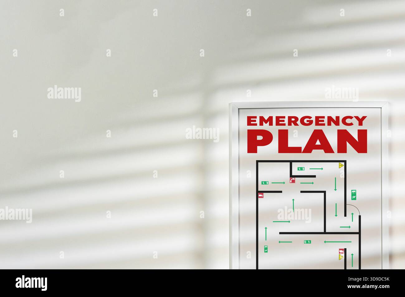 Emergency plan poster displays escape routes and safety information in ...