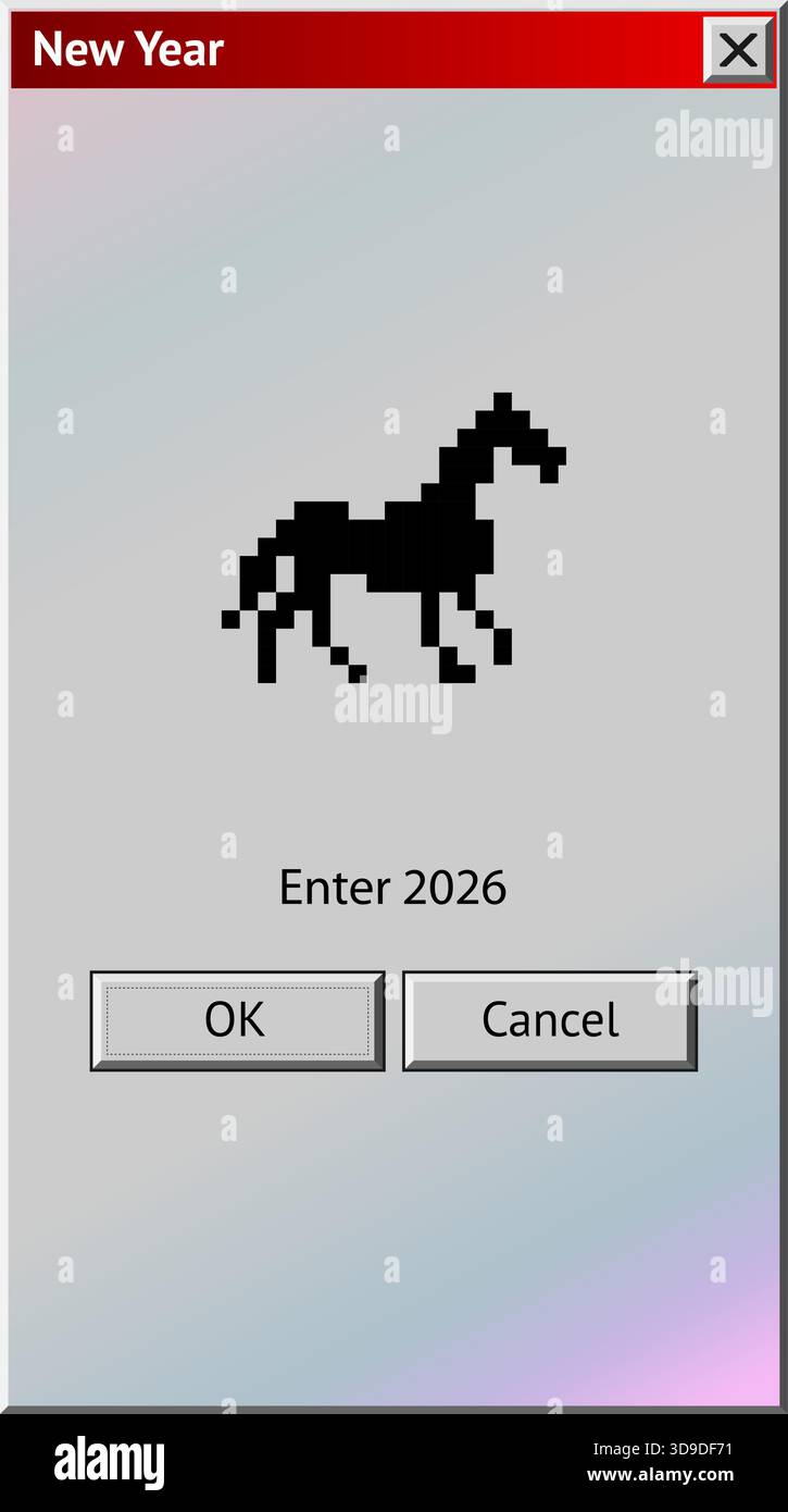 2026 New Year themed dialogue box with blue dragon. Abstract vaporwave ...