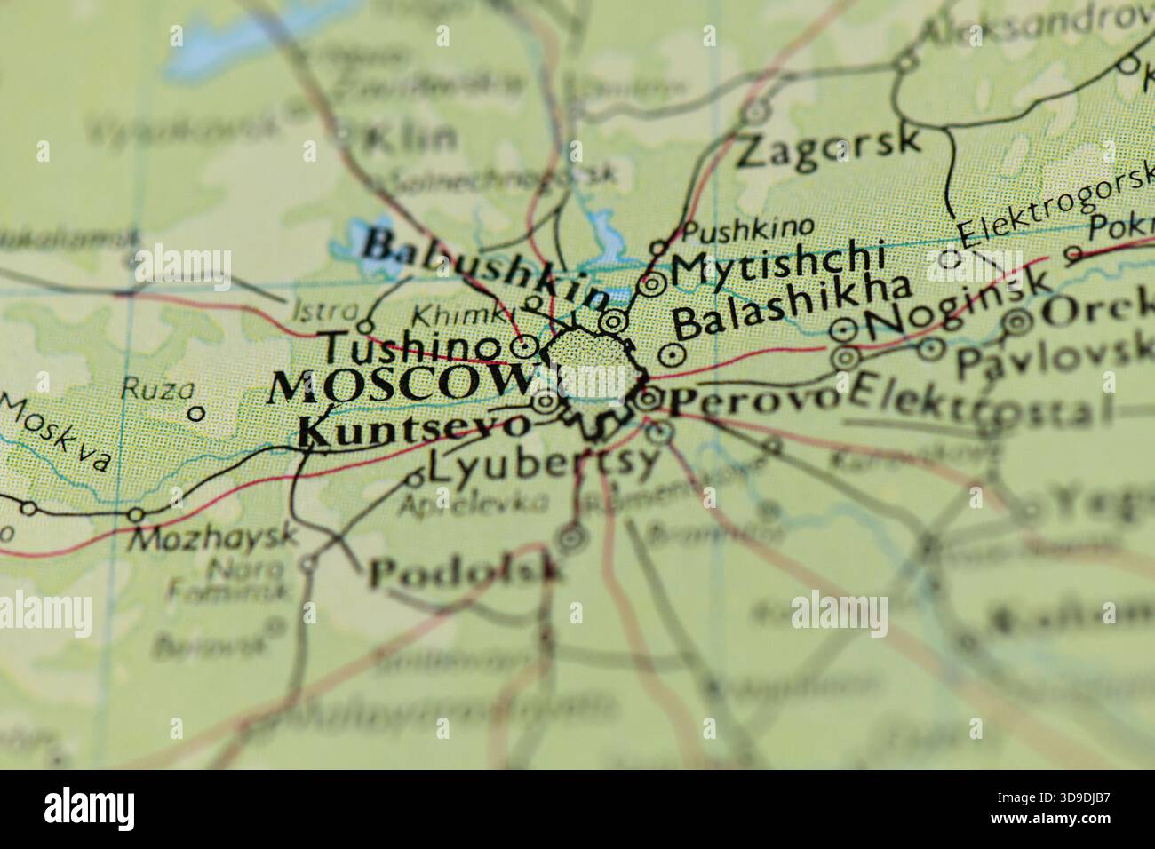 Close-up of a map detailing Moscow and its immediate urban and suburban ...